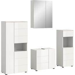 Welltime Badm&ouml;bel-Set &raquo;Biel, H&ouml;he 190 cm, Midischrank, Unterschrank, Spiegel, Standschrank&laquo; 4 Stk. tlg. wei&szlig;