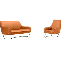 Egoitaliano Polstergarnitur &raquo;Namy, Designobjekt mit hohem Sitzkomfort und toller Detailverarbeitung&laquo; Set aus 2-Sitzer und Sessel, edles Metallgestell orange Leder