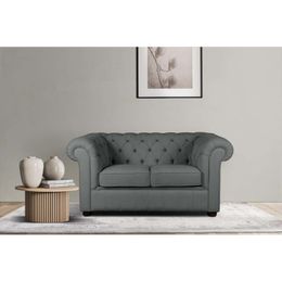Home Affaire 2-Sitzer &raquo;CHARENTE, Chesterfield-Sofa, Wellenfederung, Ma&szlig;e: B/T/H: 147/89/74 cm&laquo; mit edler Knopfheftung und typischen Armlehnen grau 100