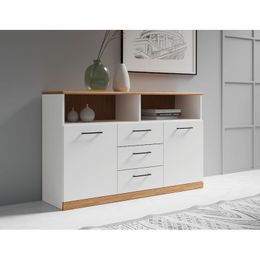 OTTO home Sideboard &raquo;Ribe,130cm breit,80cm hoch,Oberplatte Holz massiv,6 F&auml;cher&laquo; Oberplatte Eiche massiv,schwarze Metall Griffe wei&szlig; FSC -