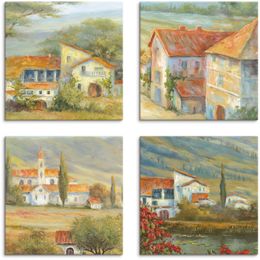 Artland Leinwandbild &raquo;Provence Lavendelwiese Mohnlandschaft&laquo; Europa 4 Stk. tlg. 4er Set, verschiedene Gr&ouml;&szlig;en gr&uuml;n Leinwand, MDF