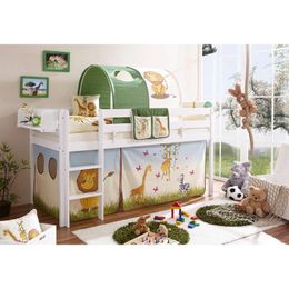 Ticaa Hochbett &raquo;Malte&laquo; mit Rollrost und in verschiedenen Ausf&uuml;hrungen wahlweise mit Matratze beige