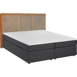Sit Boxspringbett Mit Rattan-Kopfteil grau Geflecht Rattan, Massivholz, Polyester