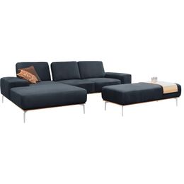 W.Schillig Ecksofa &raquo;run, Designsofa mit tollem Sitzkomfort, L-Form&laquo; mit elegantem Holzsockel, F&uuml;&szlig;e in Chrom gl&auml;nzend, Breite 279 cm blau Longlife Xtra