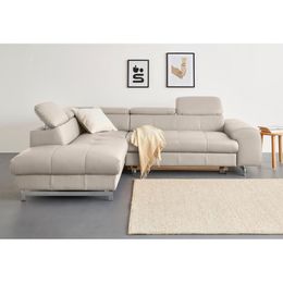 COTTA Ecksofa &raquo;Chef L-Form&laquo; mit Kopfteilverstellung, edle Metallkufen, wahlweise mit Bettfunktion beige Luxus-Microfaser (100% Polyester);Kunstleder 