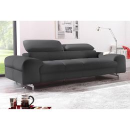COTTA 3-Sitzer &raquo;Chef&laquo; Big-Sofa mit Kopfteilverstellung, edle Metallkufen schwarz Luxus-Microfaser (100% Polyester);Softlux -Kunstleder;Leder Pampas (