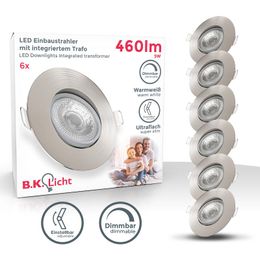 B.K.LICHT LED Einbauleuchte &raquo;6er Set Einbaustrahler, Dimmbar, Schwenkbar, LED Einbauspots&laquo; LED-Board 5 Stk. Warmwei&szlig; 3.000K, 480Lm, 4,9W, Kunststoff, 9 x 2,4 cm