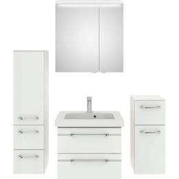 Badm&ouml;bel-Set &raquo;Balto Sprint 4-teilig, Mineralmarmor-Waschtisch mit LED-Spiegelschrank&laquo; 5 Stk. tlg. wei&szlig; Spanplatte