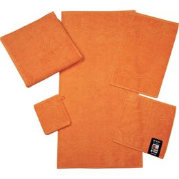 Ross Waschhandschuh &raquo;Cashmere feeling&laquo; mit Wellen-Bord&uuml;re orange Frottier, Baumwolle