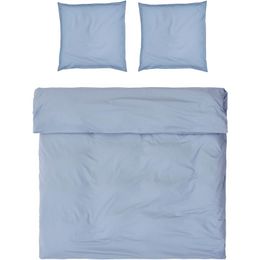 M&ouml;ve Bettw&auml;sche &raquo; Luxury Bettw&auml;sche Set&laquo; 2 Stk. tlg. mit elegantem Zierstick blau Satin, Obermaterial: 100% Baumwolle