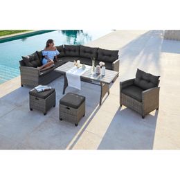 Konifera Gartenlounge-Set &raquo;Keros Premium&laquo; Set, 2x 2er Sofa, 1x Ecke, 1x Sessel, 2x Hocker, 1x Tisch 145x75x67,5cm, 20 Stk. tlg. Ecklounge, Polyrattan,