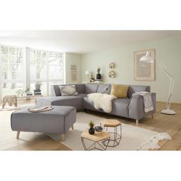 Home Affaire Hocker &raquo;Julia&laquo; mit Keder und Holzf&uuml;&szlig;en grau Struktur fein ( 100% Polyester);Struktur weich (92% Polyester, 8% Nylon);Luxus-Microfaser (
