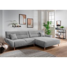 Home Affaire Ecksofa &raquo;Drago, elegant und zeitlos, komfortabel, Holzfu&szlig;, L-Form&laquo; frei im Raum stellbar, inkl. 2 Zierkissen silber 100% Polyester