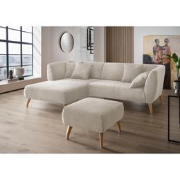 Home Affaire Ecksofa &raquo;Colori Polsterm&ouml;bel mit zeitlos eleganter R&uuml;ckenf&uuml;hrung. L-Form&laquo; Holzfu&szlig;farbe w&auml;hlbar, inkl. 4x Zierkissen silber 100% Polyester