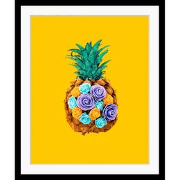 queence Bild &raquo;Selem&laquo; Ananas Blumen Kunst Lebensmittel Obst Obst Bilder HD Premium Poster-Druck inkl. Holzrahmen schwarz Acrylglas, Holz, Papier