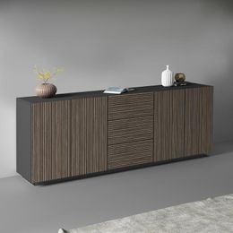 Home Affaire Sideboard &raquo;Vega Sideboard,Kommode,220 cm&laquo; mit 4 T&uuml;ren und 3 Schubladen,Fronten mit Rillen-Optik schwarz