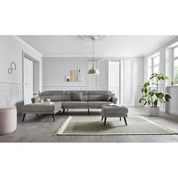 OTTO home Ecksofa &raquo;Bille L-Form&laquo; mit Naht im R&uuml;ckenkissen und Beinen aus Eichenholz grau Samtoptik (100% Polyester);Luxus-Microfaser weich (100% 