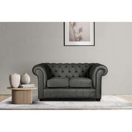 Home Affaire 2-Sitzer &raquo;CHARENTE, Chesterfield-Sofa, Wellenfederung, Ma&szlig;e: B/T/H: 147/89/74 cm&laquo; mit edler Knopfheftung und typischen Armlehnen grau 100
