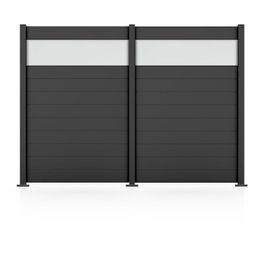 STAKET PRO Gartenzaun &raquo;Komplettzaun Paneel 150&laquo; LxH: 248,4x187 cm, 2 Elemente &aacute; 120 cm Breite + Fl&auml;chendruck 84 schwarz Aluminium, Glas