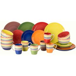Retsch Arzberg Kombiservice &raquo;Geschirr-Set, Service COLOUR STRIPES&laquo; Spin Wash/Spiraldekor - 6 Regenbogenfarben, 24 Teile, f&uuml;r 6 Personen bunt Steinzeug