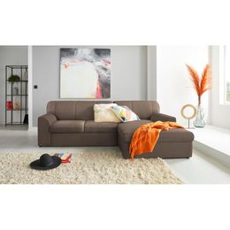 DOMO collection Ecksofa &raquo;Topper, elegant und zeitlos, kompaktes Stellma&szlig; 245/155cm, L-Form&laquo; mit Recamiere, wahlweise mit Schlaffunktion braun