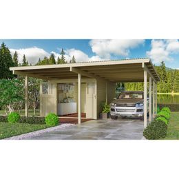 Karibu Doppelcarport &raquo;&raquo;ECO 2 SET&laquo; Variante A, AKTION 2 kdi&laquo; Massivholz 509 cm KDI mit integriertem Abstellraum mittel