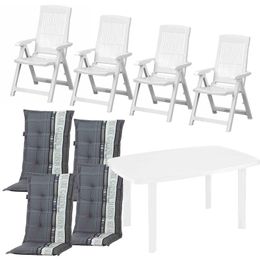 ProGarden Garten-Essgruppe &raquo;Tampa / Faro&laquo; Set, 9 Stk. tlg. bestehend aus 4 Sessel, 4 Auflagen und 1 Tisch Baumwolle, Kunststoff, Polyester