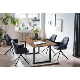 Salesfever Essgruppe &raquo;Essgruppe im stilvollen Design&laquo; Set, 5 Stk. tlg. 5-teilige Sitzgruppe mit 360&deg; drehbarer Sitzfl&auml;che blau Massivholz, Metall, 