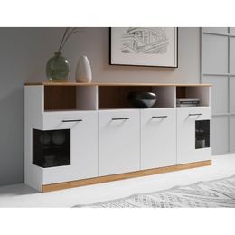 OTTO home Sideboard &raquo;RIBE20 Fronten massiv,Korpus Melamin, 2 T&uuml;ren mit Glaseinsatz&laquo; Oberplatte Massivholz,schwarze Metall Griffe,2 T&uuml;ren mit 