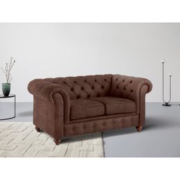 Home Affaire Chesterfield-Sofa &raquo;Chesterfield 2-Sitzer B/T/H: 150/89/74 cm&laquo; mit hochwertiger Knopfheftung, auch in Leder braun Struktur (100% Polyester