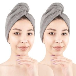 HAMMETEX Turban-Handtuch &raquo;2er Set Haarturban Damen, 100% Baumwolle, Flauschig & Schnelltrocknend&laquo; Uni-Farben, weich grau Frottier, Baumwolle