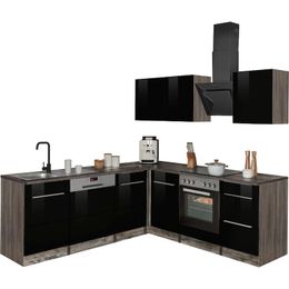 KOCHSTATION Winkelk&uuml;che &raquo;KS-Brindisi&laquo; Stellbreite 220/220 cm, wahlweise mit E-Ger&auml;ten, mit MDF-Fronten schwarz