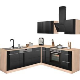 KOCHSTATION Winkelk&uuml;che &raquo;KS-Brindisi&laquo; Stellbreite 220/220 cm, wahlweise mit E-Ger&auml;ten, mit MDF-Fronten schwarz