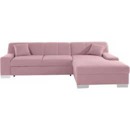 DOMO collection Ecksofa &raquo;Bero, elegant und zeitlos, flache Armlehnen, Breite 268cm L-Form&laquo; fester Sitzkomfort, wahlweise mit Bettfunktion rosa 
