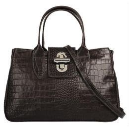 CLUTY Damen Henkeltasche echt Leder, Made in Italy braun