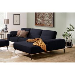 W.Schillig Ecksofa &raquo;run, Designsofa mit tollem Sitzkomfort, bequem, L-Form&laquo; mit Holzsockel, F&uuml;&szlig;e in Schwarz pulverbeschichtet, Breite 319 cm blau 