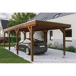 Skan Holz Einzelcarport &raquo;Grunewald&laquo; Leimholz braun mit Aluminiumdach braun