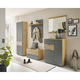 HBZ-MEBLE HBZ Garderoben-Set &raquo;5-tlg. Eiche Stripes Optik Flurgarderobe Stellma&szlig; BxHxT 260x197x38 cm&laquo; 5 Stk. tlg. grau Holzwerkstoff
