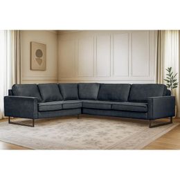 Home Affaire Ecksofa &raquo;Pinto, XXL, 250/290 cm, langer Schenkel, Ottomane&laquo; Cord, Chenille, Lederoptik, mit Keder, Metallf&uuml;&szlig;e, Wellenunterfederung blau 