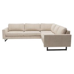 Home Affaire Ecksofa &raquo;Pinto, XXL, 250/290 cm, langer Schenkel, Ottomane&laquo; Cord, Chenille, Lederoptik, mit Keder, Metallf&uuml;&szlig;e, Wellenunterfederung beige 