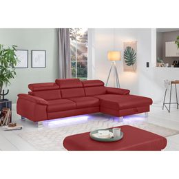COTTA Ecksofa &raquo;Komaris L-Form, B: 244 cm&laquo; mit Kopfteilverstellung, optional Bettfunktion, Bettkasten & Licht rot Microfaser PRIMABELLE (100% Polyester