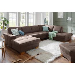 Home Affaire Wohnlandschaft &raquo;Puccini U-Form&laquo; mit Federkern, Sitztiefenverstellung, Kontrastnaht braun Luxus-Microfaser (100% Polyester);Luxus-