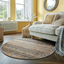 FLAIR RUGS Teppich &raquo;Camino&laquo; rund 8 mm H&ouml;he Flachgewebe, Skandi, Esszimmer, Wohnzimmer, Flur gelb Kunstfaser