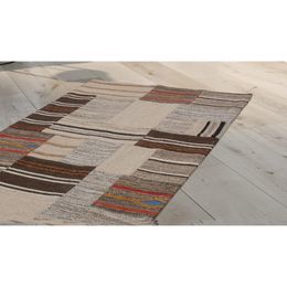 Kayoom Teppich &raquo;Radical 220&laquo; rechteckig 15 mm H&ouml;he Handgewebter Jacquard-Kilim, hochwertige Materialmischung beige Wolle