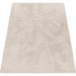 Paco Home Hochflor-Teppich &raquo;Arnheim 745&laquo; rechteckig 26 mm H&ouml;he Uni Farben, modernes geometrisches Design, besonders weich beige Polyester