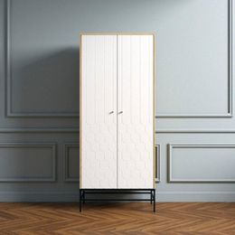 Andas Dreht&uuml;renschrank Fr&auml;sungen in den Fronten, goldene Griffe, Breite 80 cm, FSC braun FSC -zertifizierter Holzwerkstoff
