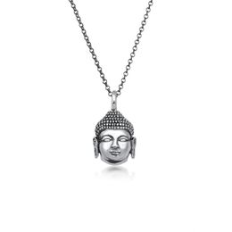 Kuzzoi Herren Lange Kette &raquo;Herren Anh&auml;nger Buddha Kopf Oxidiert 925 Silber&laquo; silber