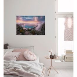 Komar Leinwandbild &raquo;Coastal Paradise - Gr&ouml;&szlig;e 90 x 60 cm&laquo; Baum Berge Blumen Bl&auml;tter Foto Jahreszeiten Landschaft Meer Natur Palmen Strand Packung, 1 Stk. tlg