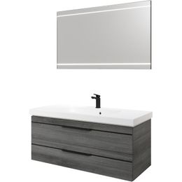 Badm&ouml;bel-Set &raquo;Balto 2-teilig Mineralmarmor-Waschtisch mit LED-Spiegel, 123 cm breit&laquo; 2 Stk. tlg. grau Spanplatte