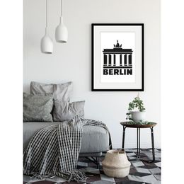 queence Bild &raquo;Berlin Brandenburger Tor&laquo; Berlin Deutschland Geb&auml;ude Schriftzug Stadt St&auml;dte 1 Stk. tlg. HD Premium Poster-Druck inkl. Holzrahmen wei&szlig; 